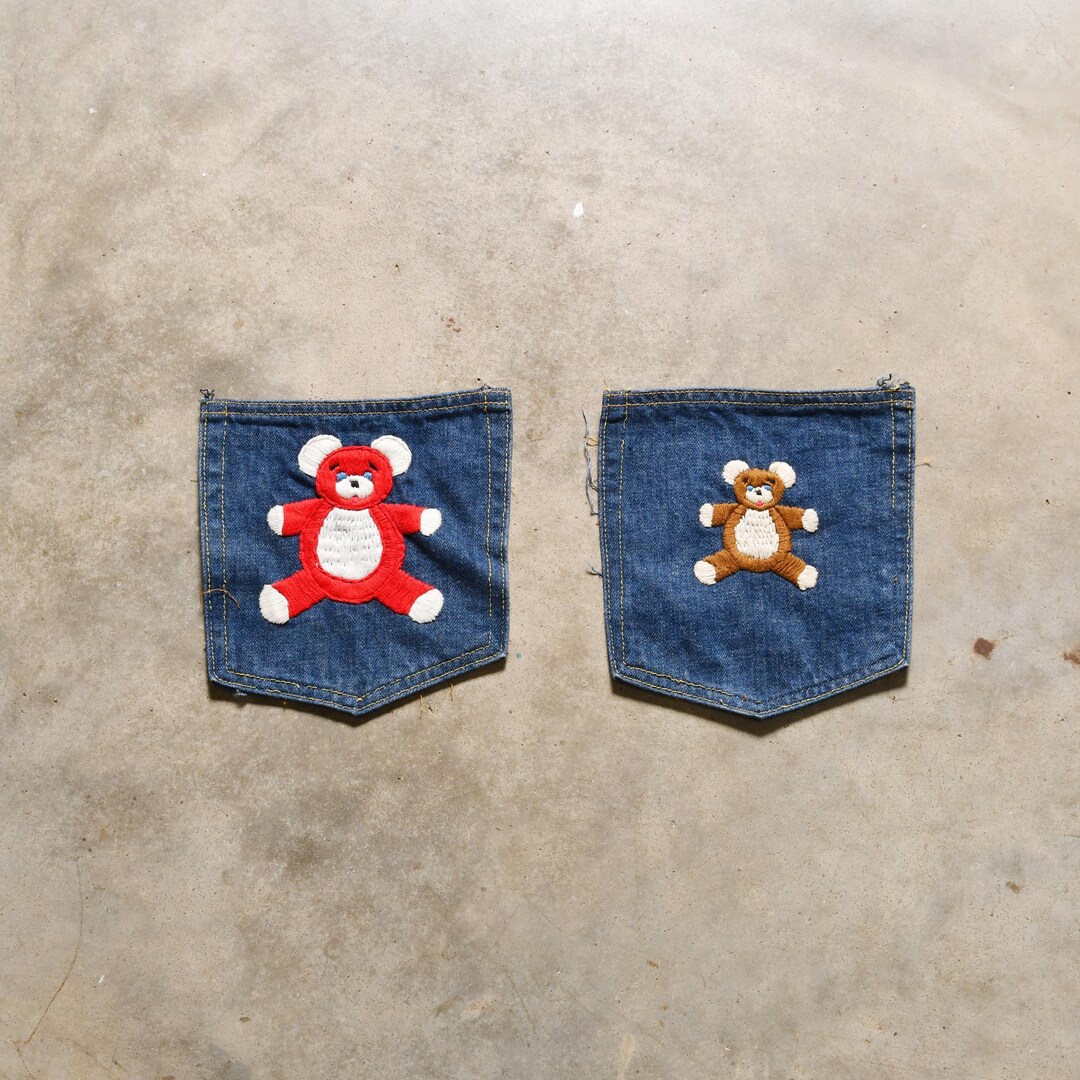 Vintage 60s 70s Teddy Bear Patches Jeans Pocket Denim Hippie Boho Funk ...