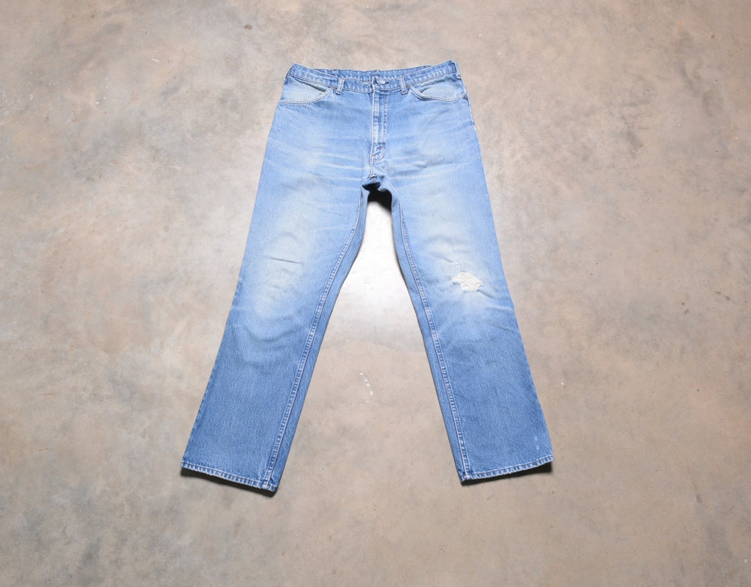 Vintage 70s Plaine Pockets Bootcut Jeans Worn in Distressed Denim 1970 ...