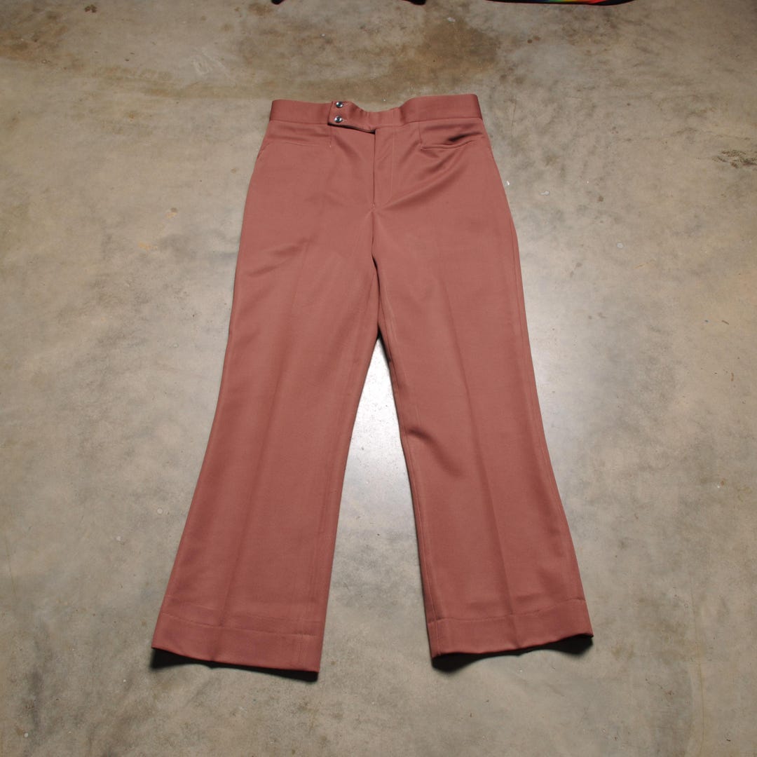 Vintage 70s Wide Leg Flare Trousers Mauve Pink Pant 1970 Men Dress ...