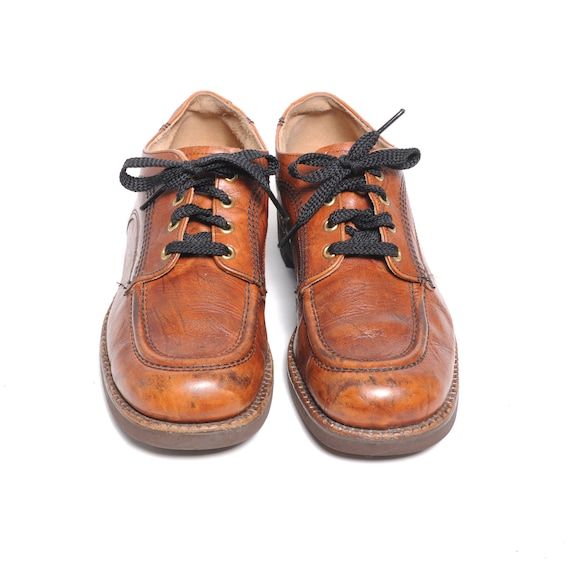 vintage 70s mock toe shoes saddle brown leather oxfo… - Gem