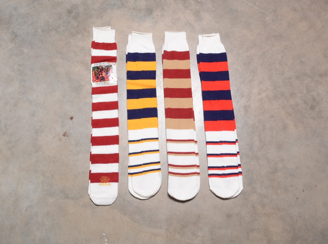 Vintage 60s 70s Tube Socks Red White Blue Tan Yellow Stripe 1960 1970 ...