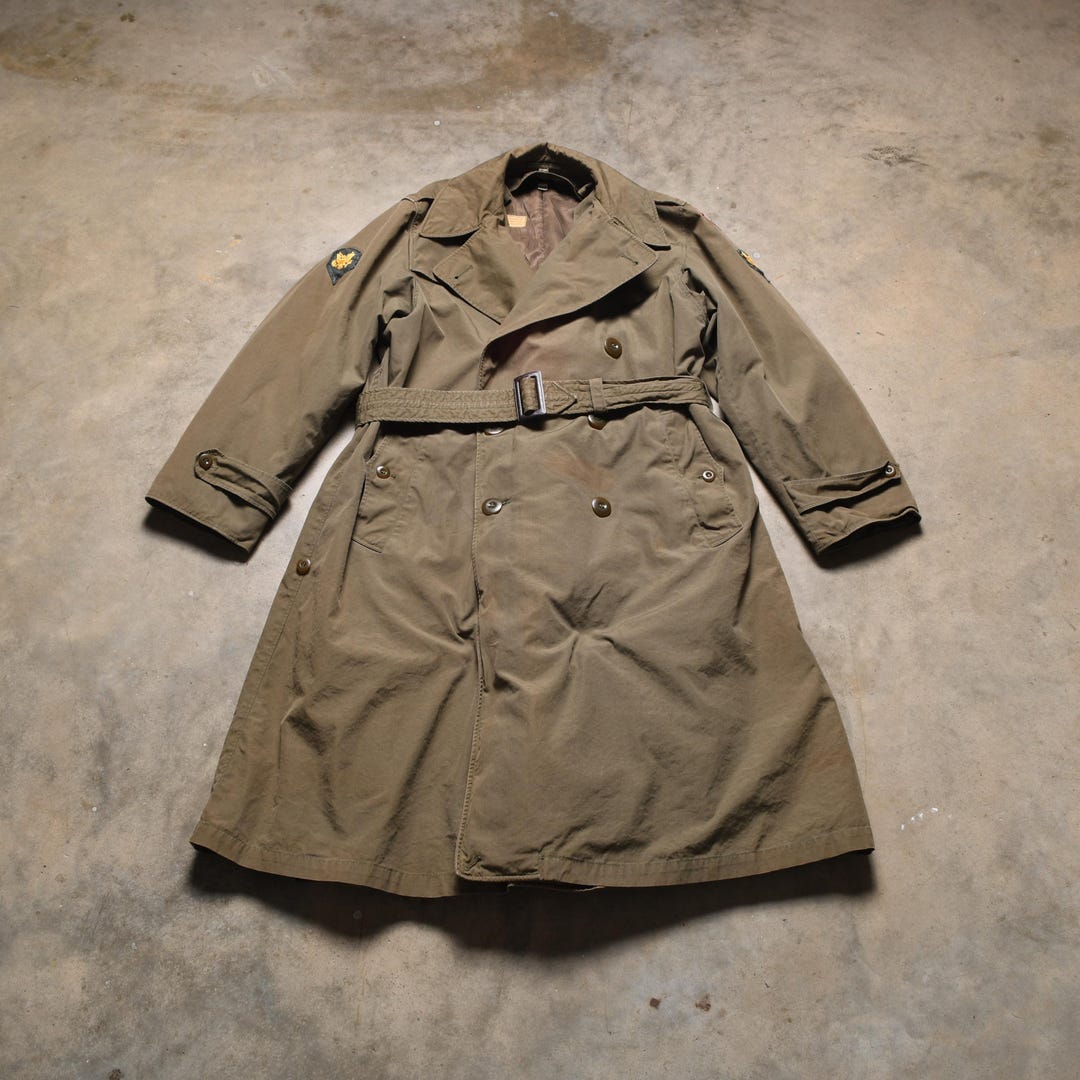 Vintage 40s Army Jacket Heavyweight Cotton Canvas Overcoat Trench Coat ...