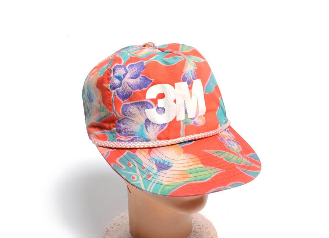 Vintage 80s 90s Floral Hat Snapback Baseball Cap 3M Brim Summer ...
