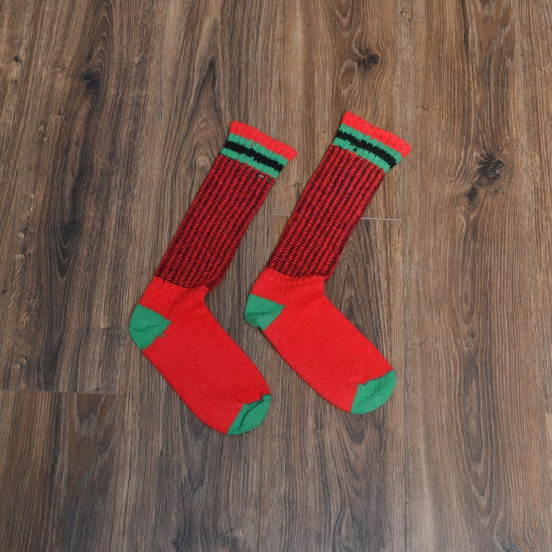 Vintage 60s 70s Wool Socks Red Green Black Winter Boot Socks Skiing ...
