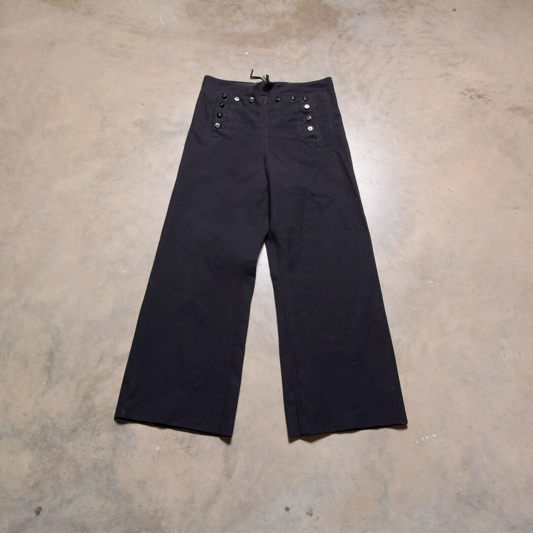 Vintage 70s Crackerjack Navy Pants Bellbottom Button Bib Front Lace ...