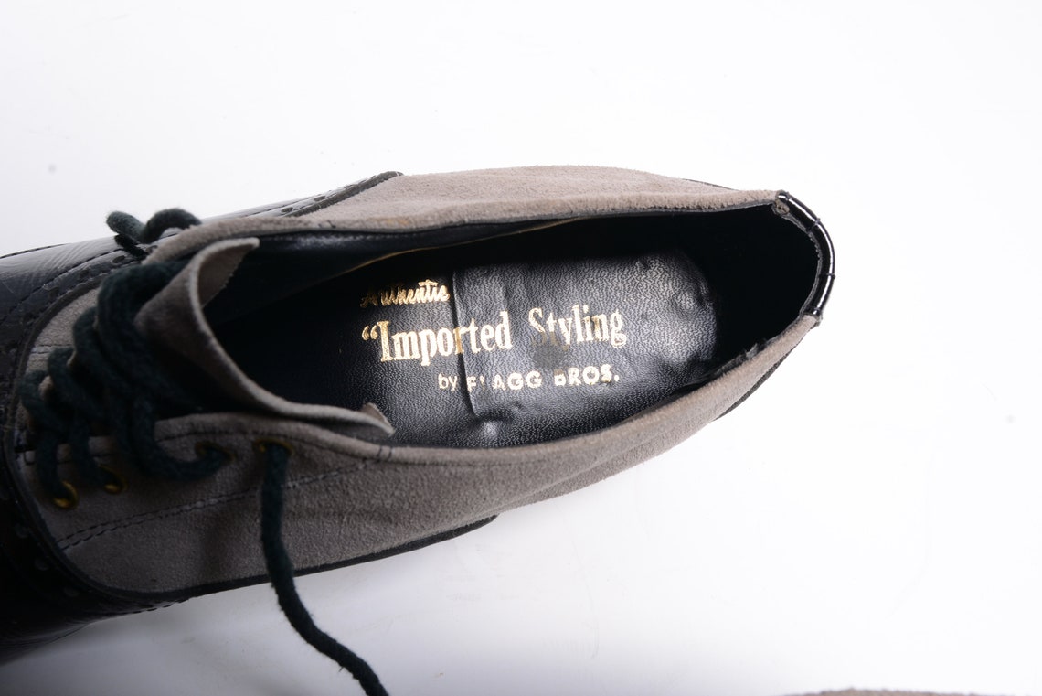 Vintage 70s Platform Shoes High Heel Gray Suede Black Patent Leather ...