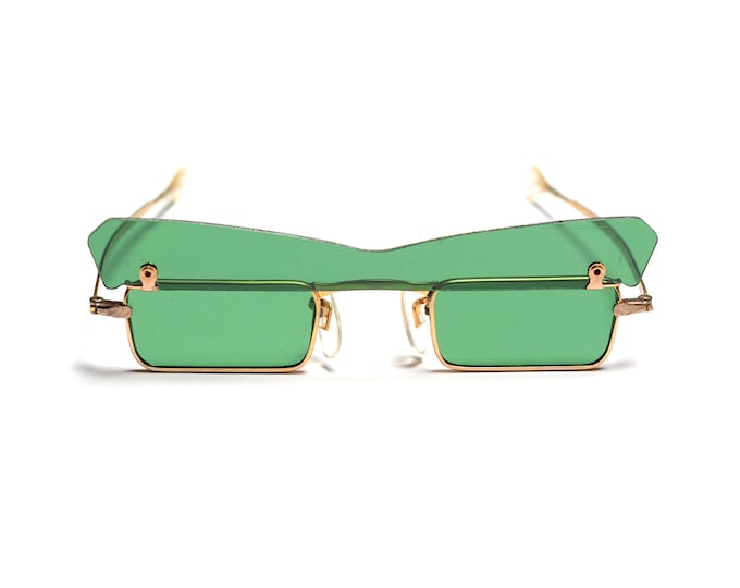 Vintage Eyewear 60s Pat Boone Sunglasses Green Tint Lens Visor Pen Case 1960 Small Rectangle ...