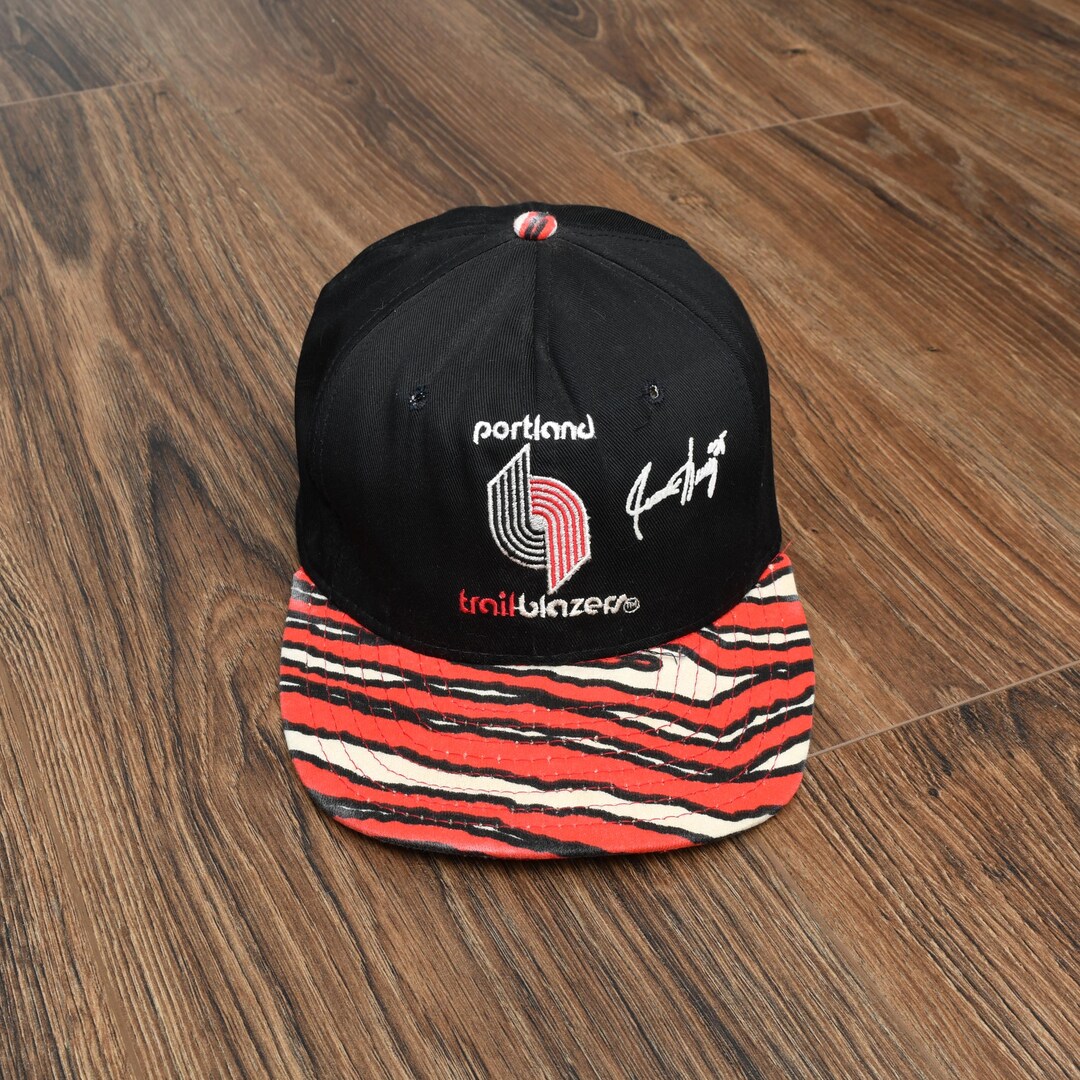 Vintage 90s Portland Trailblazers Hat Jerome Kersey Signature Zubaz ...