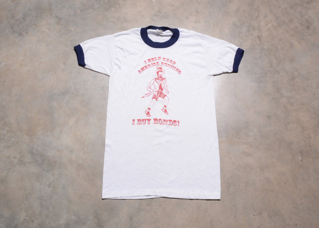 Vintage 70s Uncle Sam Tee Shirt I Help Keep America Running Ringer T ...