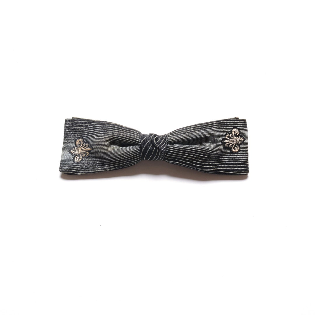 Vintage 50s Bow Tie Black White Stripe Fleur De Lis Clip on Bowtie 1950 ...