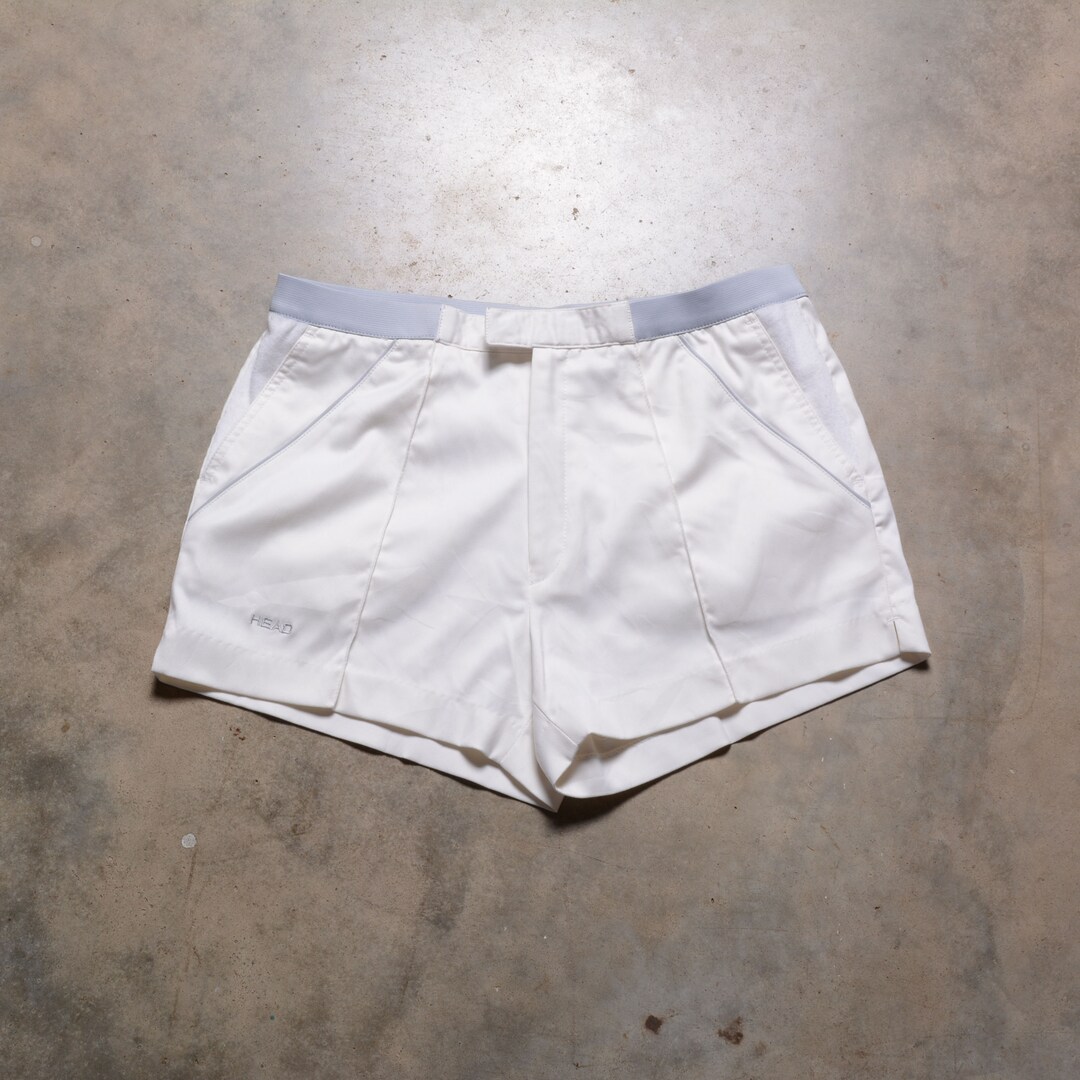 Vintage 70s 80s Tennis Trunks White Gray Terry Athletic Shorts Tennis ...
