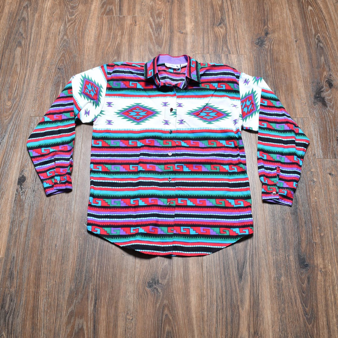 Vintage 80s Pecos Bill Western Shirt Rodeo Rainbow Southwestern Stripe ...