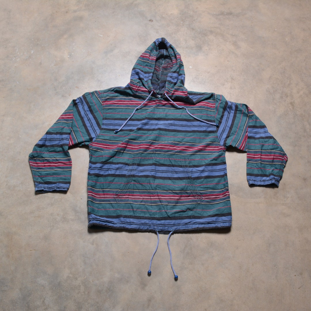 Vintage 80s 90s Hooded T-shirt Long Sleeve One Size Baggy Skater Surfer ...