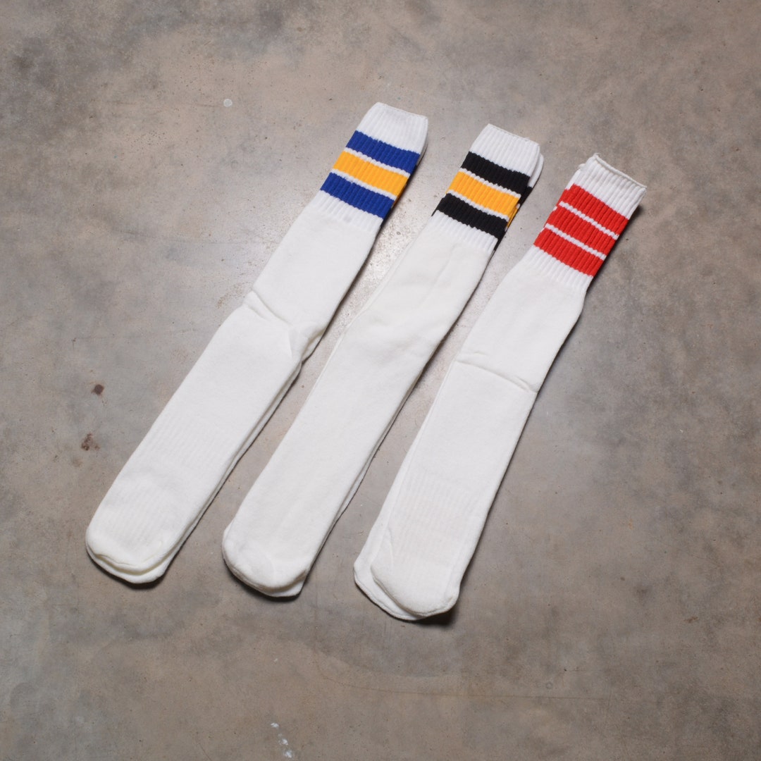 Vintage 80s Tube Socks Red White Blue Yellow Black Stripe 1980 Athletic ...