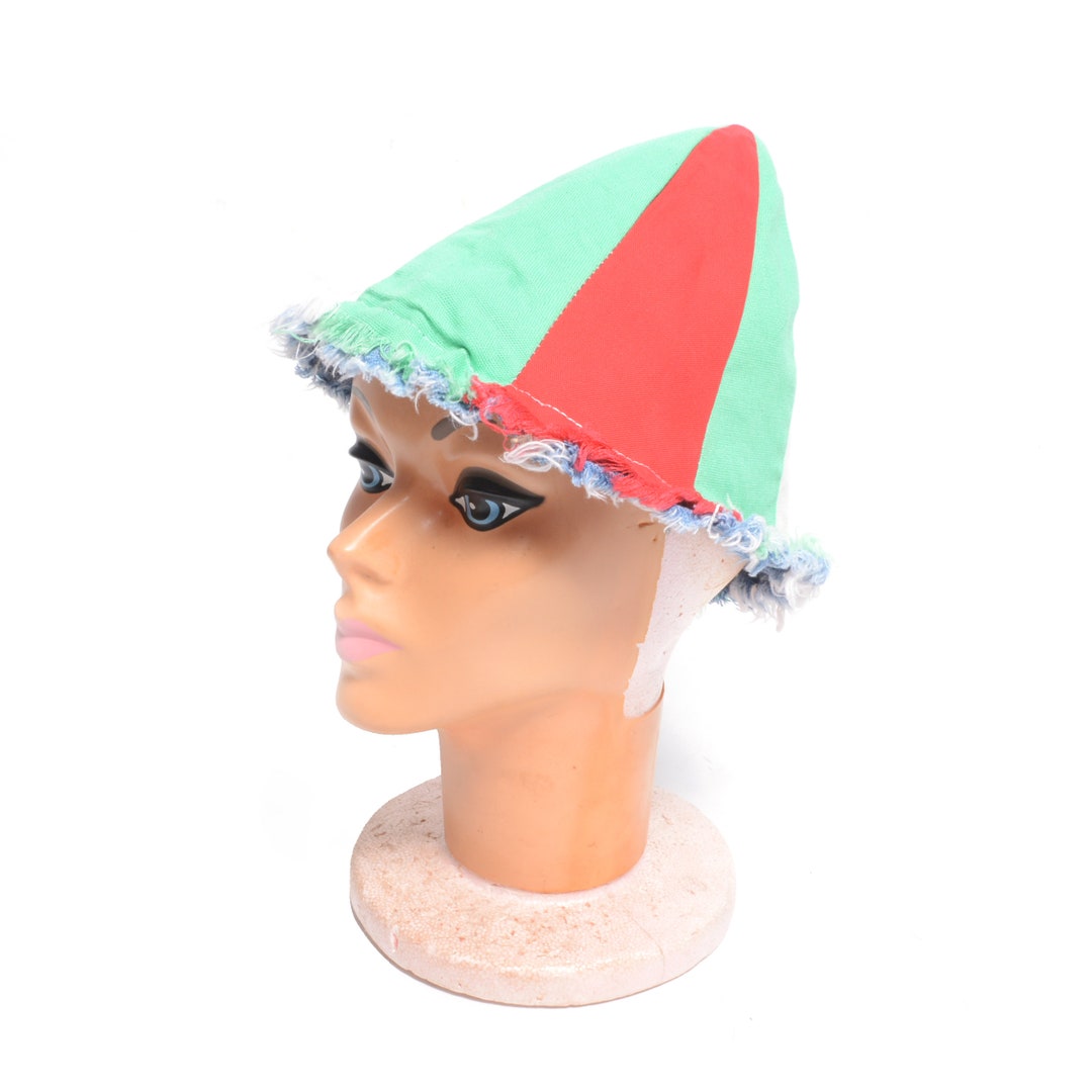 Vintage 60s 70s Bucket Hat Red White Green Strpe Denim Surf Surfer 1960 ...