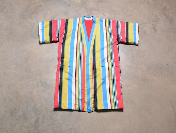 vintage 60s reversible terry robe rainbow candy strip… - Gem
