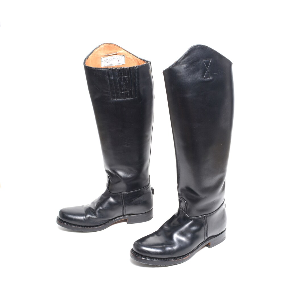 Women Vintage Riding Boots Mid Calf Black Leather Boots LA Mundial ...