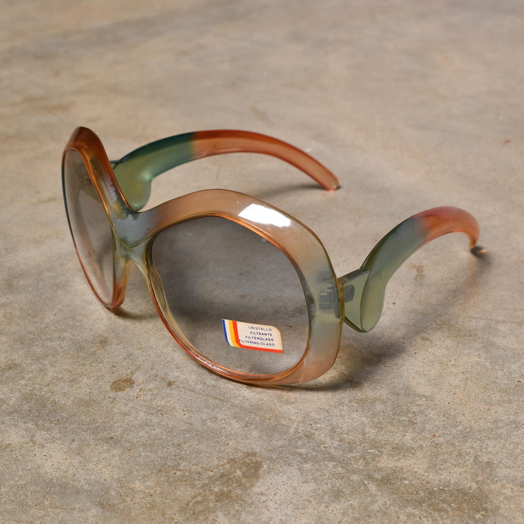 Vintage 60s Sunglasses Samco Italy Clear Blue Green Brown Plastic Frames Oval Bugeye Oversize ...