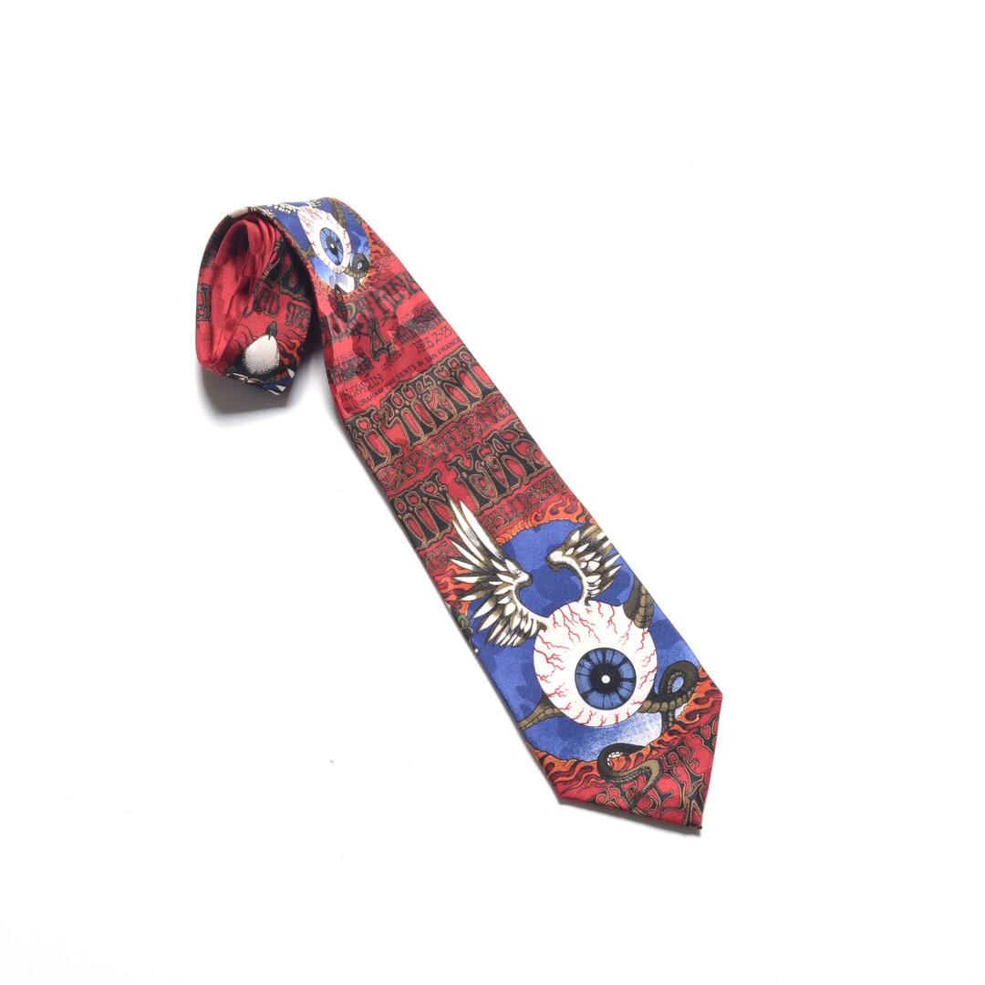 Vintage 90s Jimi Hendrix Flying Eyeball Tie Fillmore Poster Necktie ...