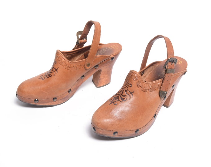 Vintage 70s Pina Colada Platform Clog Distressed Brown Leather Mule ...