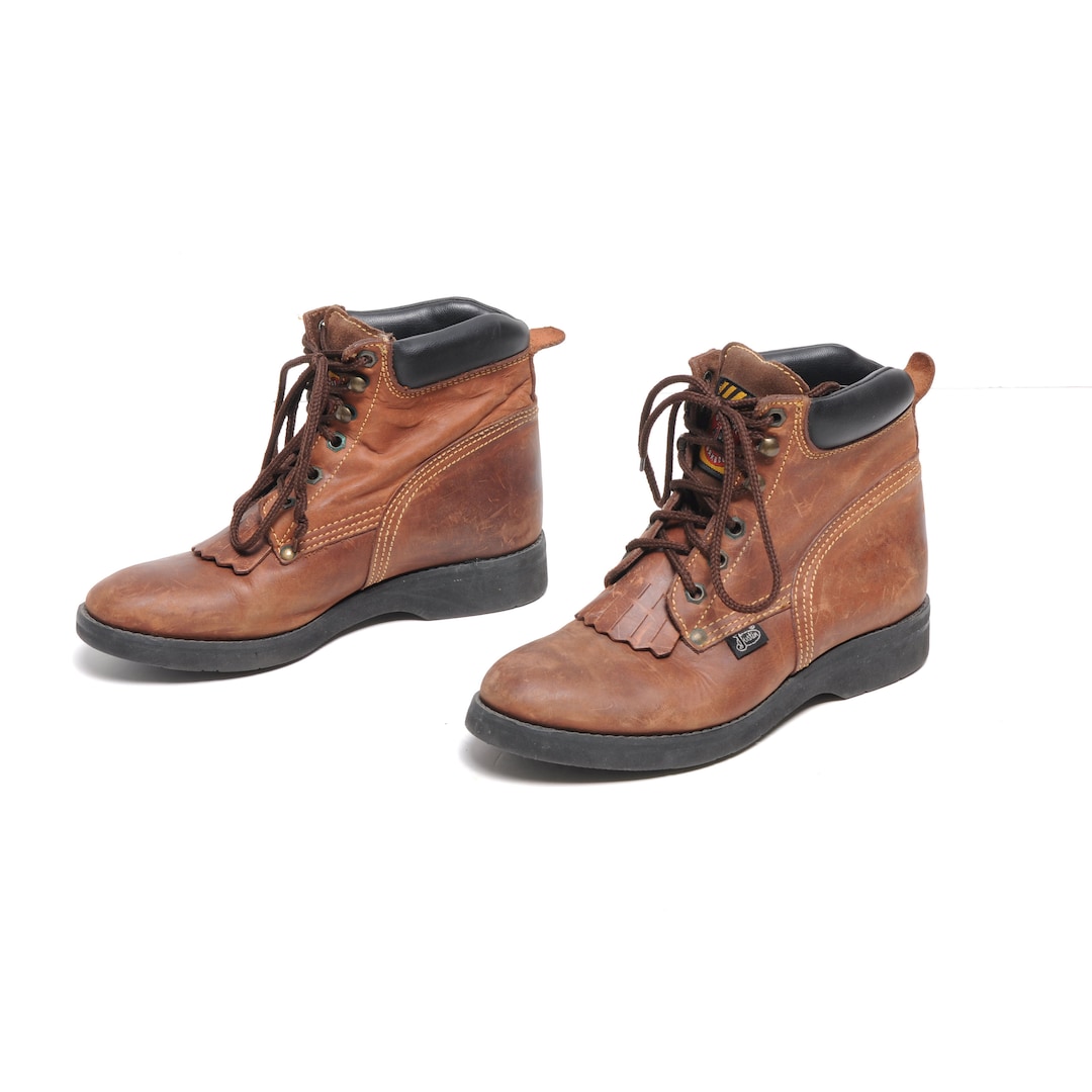 Vintage Justin Roper Boots Brown Leather Western Cowboy Packer ...