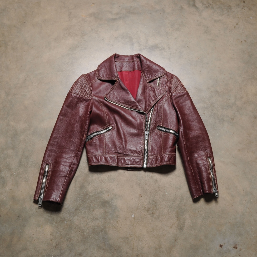 Vintage 60s 70s Oxblood Leather Jacket Biker Motorcycle 1960 1970 Men ...