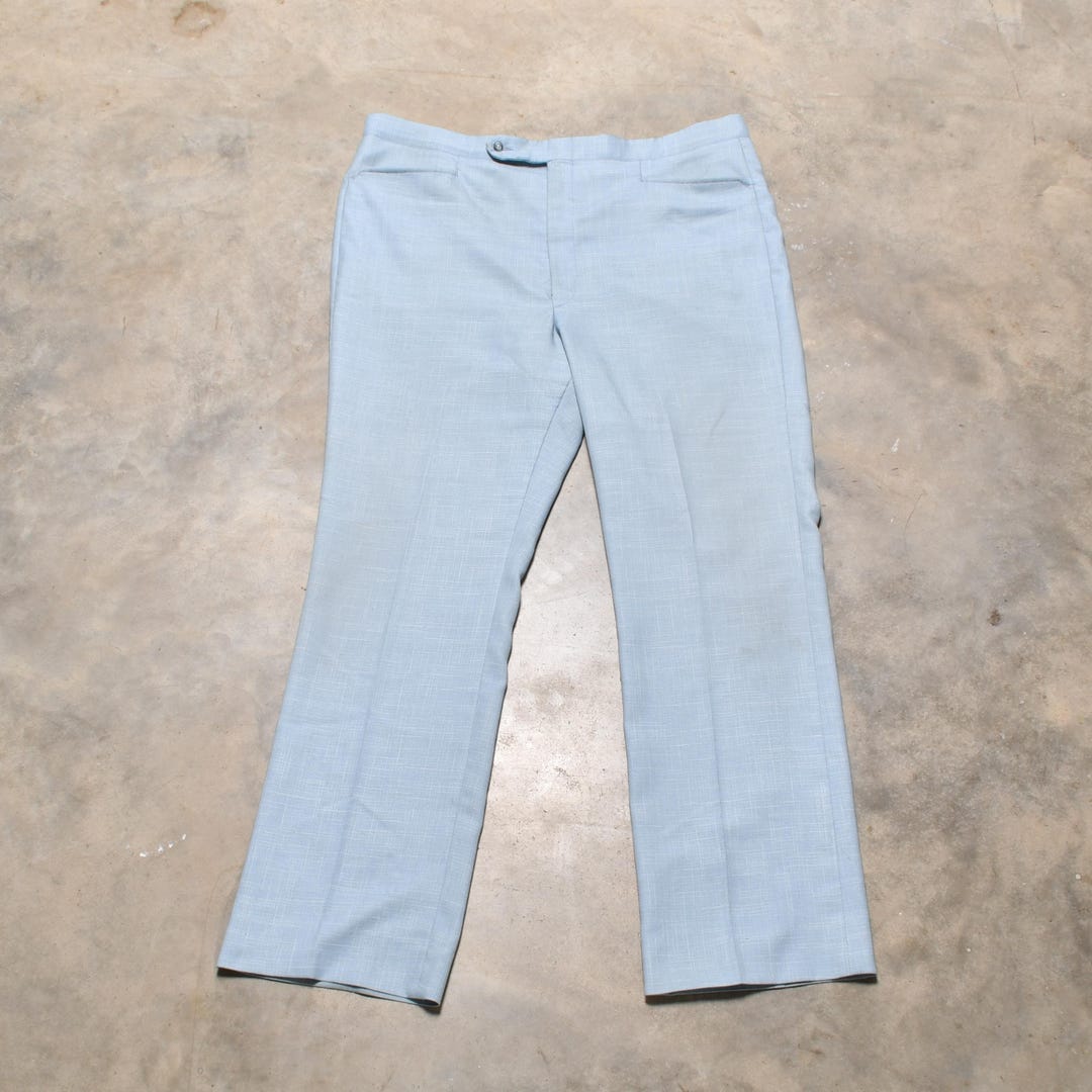 Vintage 70s Pants 1970 Light Blue Wide Leg Flare Slacks Trousers ...