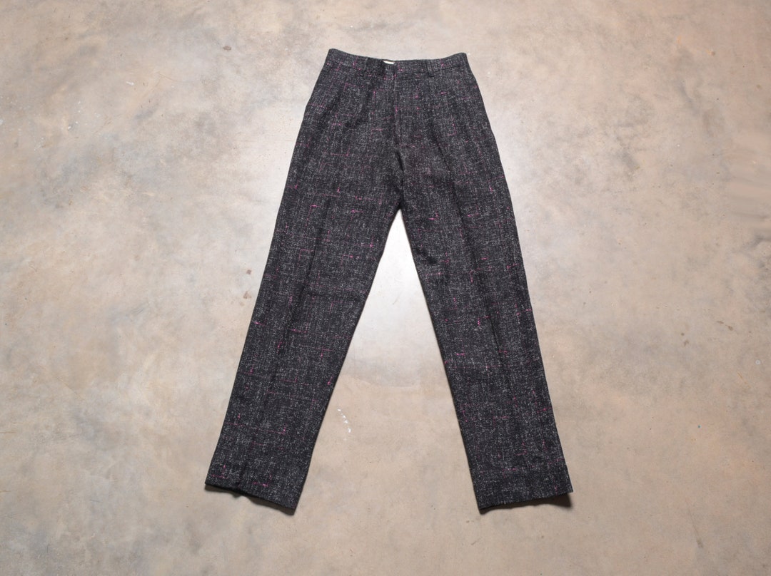 Vintage 80s 90s Pants Baggy Pleated Tapered Trouser Charcoal Hot Neon ...