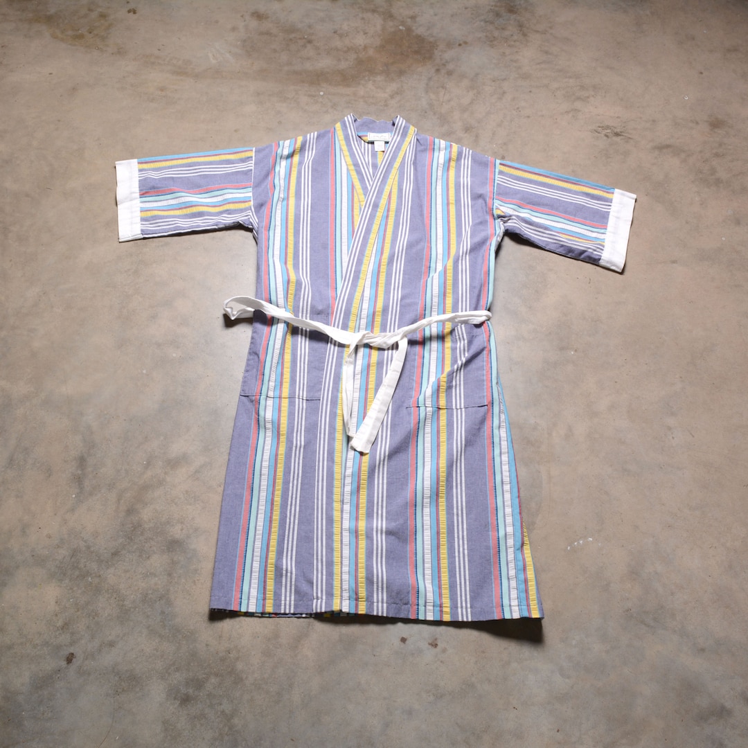 Vintage 80s Robe Bill Blass Pastel Stripe Chambray Dressing Lounge 1980 ...
