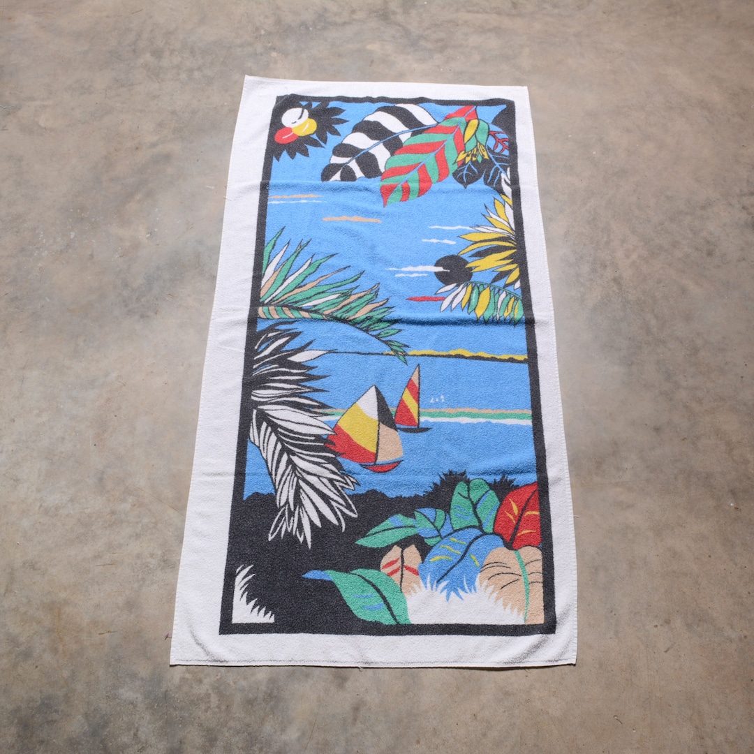 Vintage 70s 80s Beach Towel Tropical Sailboat 1970 1980 Home Decor ...