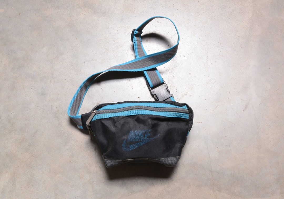 Vintage 80s Nike Fanny Pack Bum Bag Hip Bag Black Teal 1980 Hiking ...