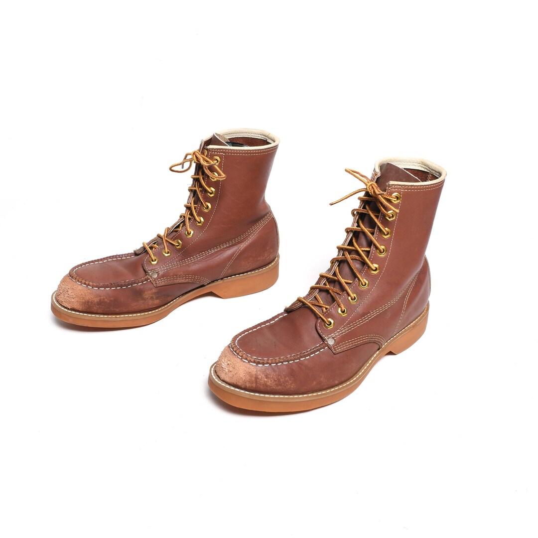 Vintage 80s Iron Age Work Boots Brown Leather Men Size 10 Steel Toe ...