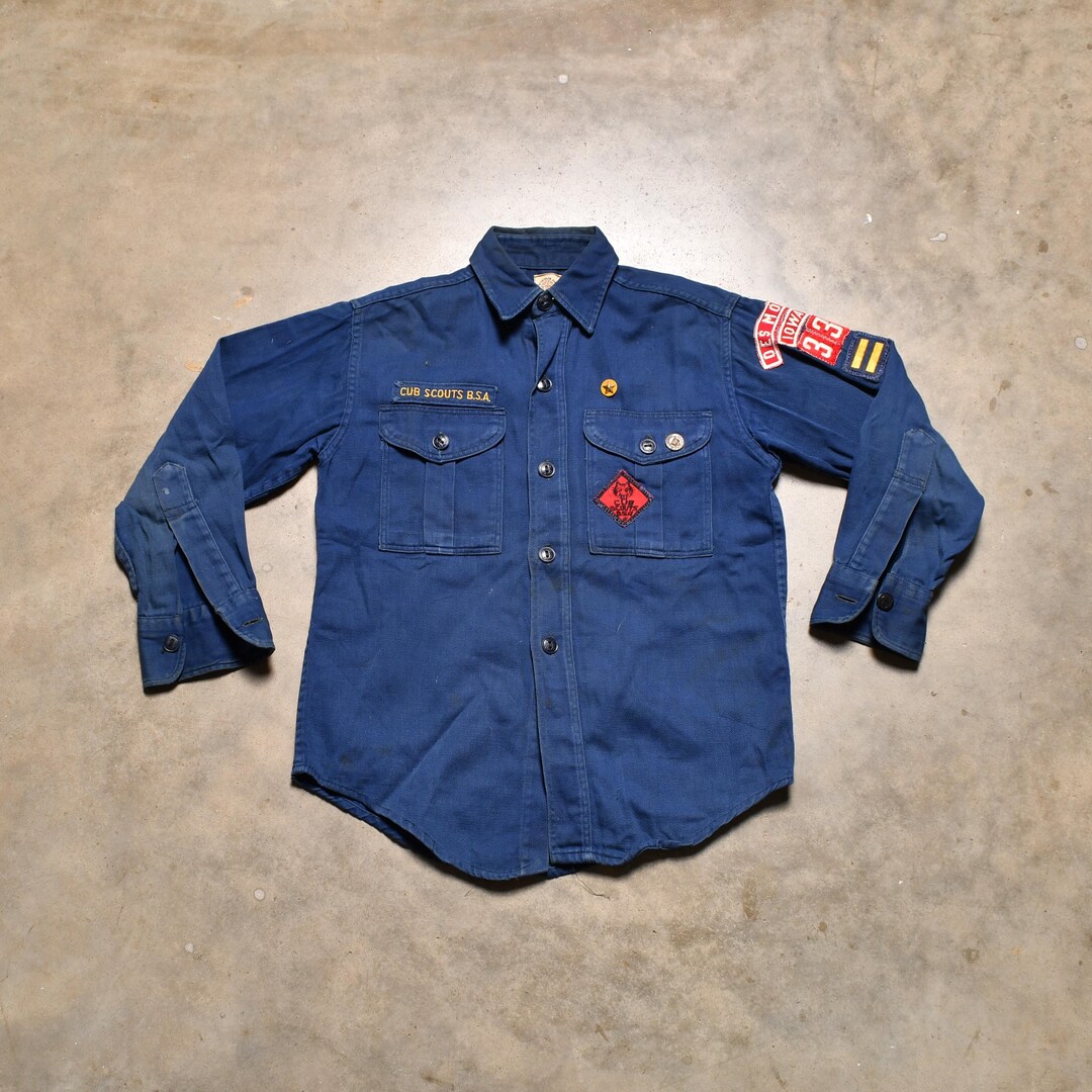 Vintage 40s 50s Cub Scouts Shirt Sanforized Dark Blue Uniform Shirt Des ...