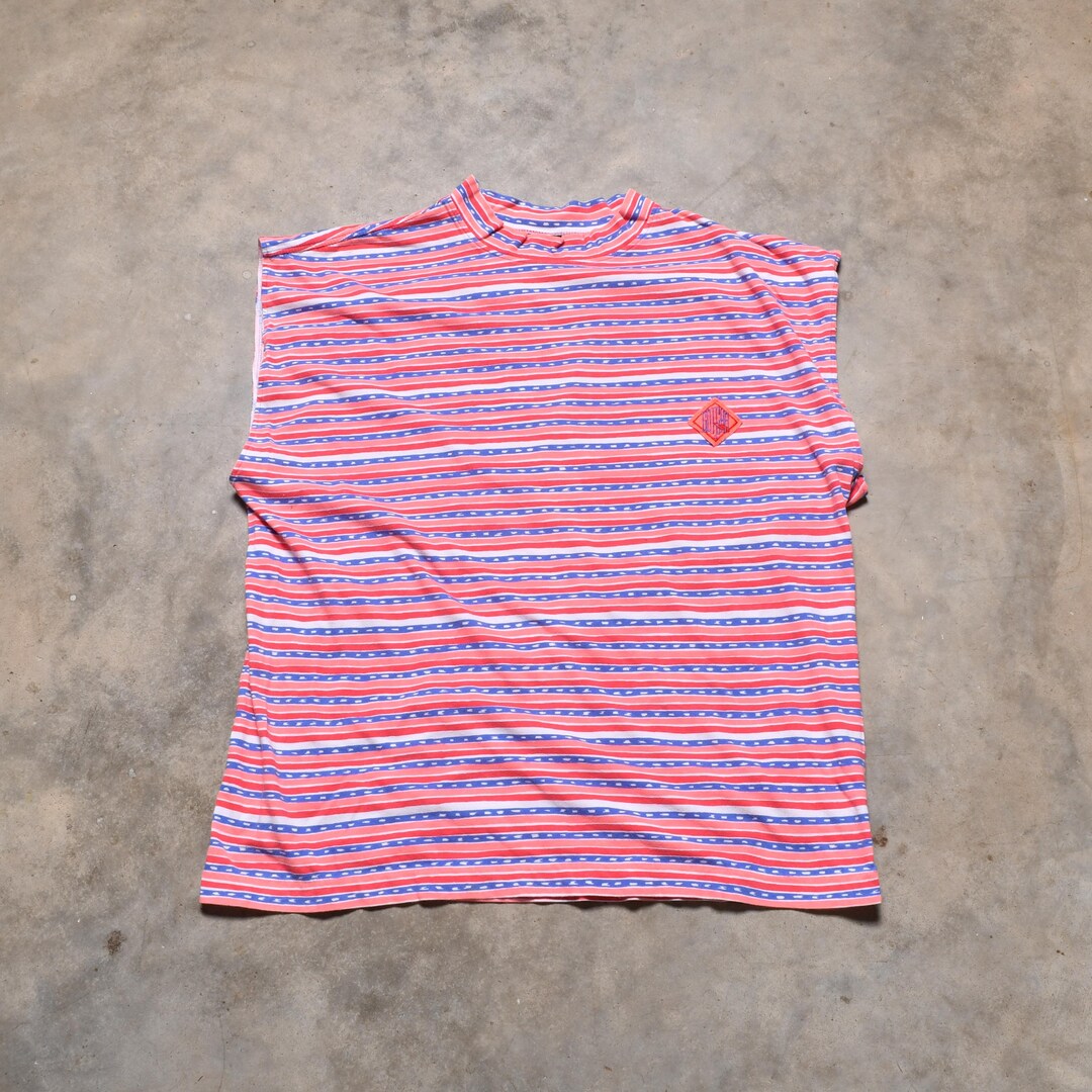 Vintage 90s Gotcha Stripe Shirt White Pink Blue Sleeveless Surf Skate ...