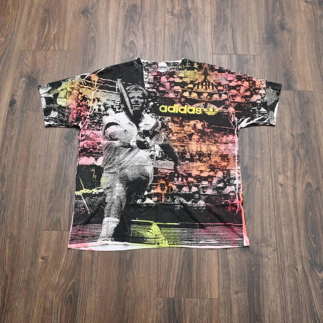 Vintage 90s Adidas Trefoil T-shirt Stefan Edberg AOP Allover Print ...