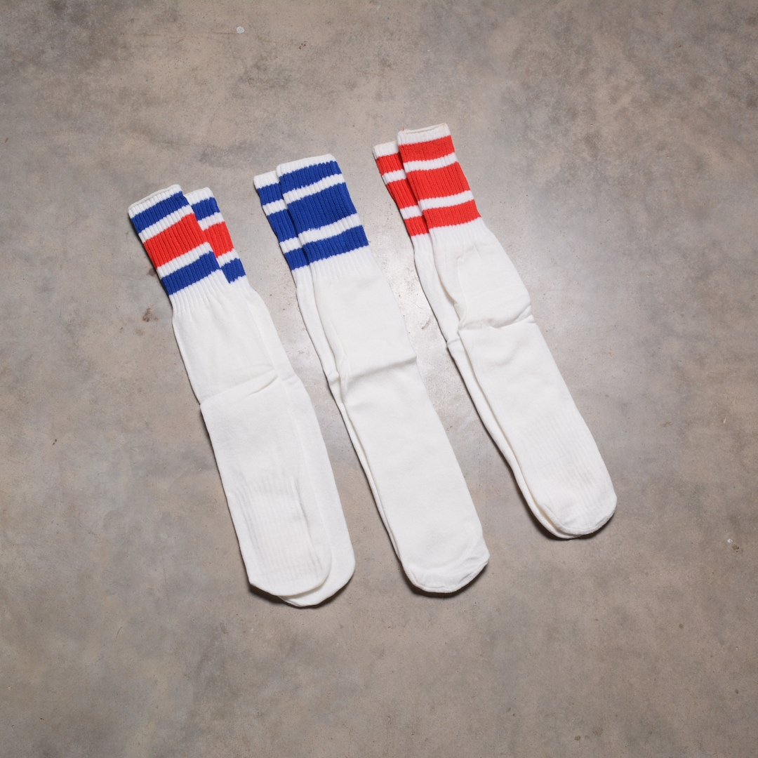 Vintage 80s Tube Socks Red White Blue Stripe 1980 Athletic Sport Gym Tennis Roller Derby ...