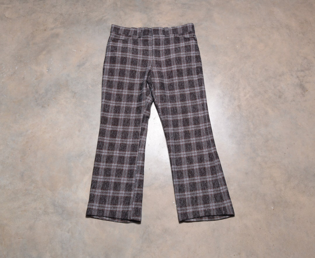 Vintage 70s Plaid Pants 1970 Funky Gray Brown Rust Flare Slacks ...
