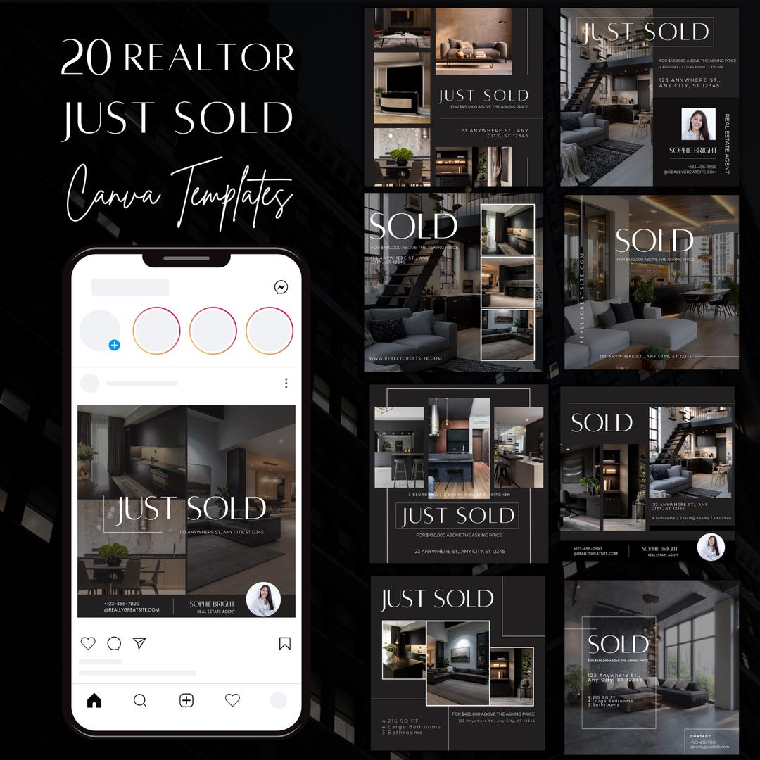 20 Realtor Just Sold Canva Templates | Modern Real Estate Instagram ...