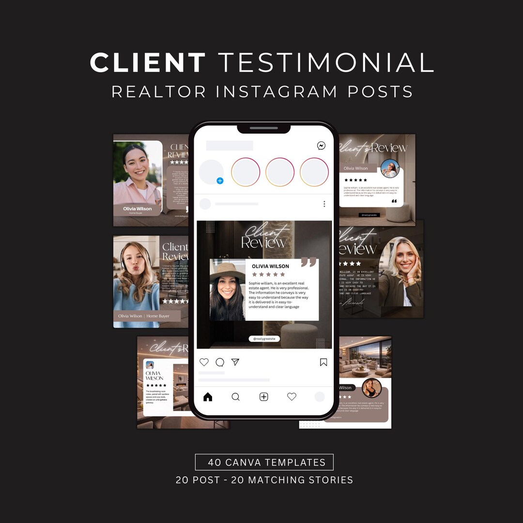 Real Estate Client Review Templates | Realtor Testimonial Canva Posts ...