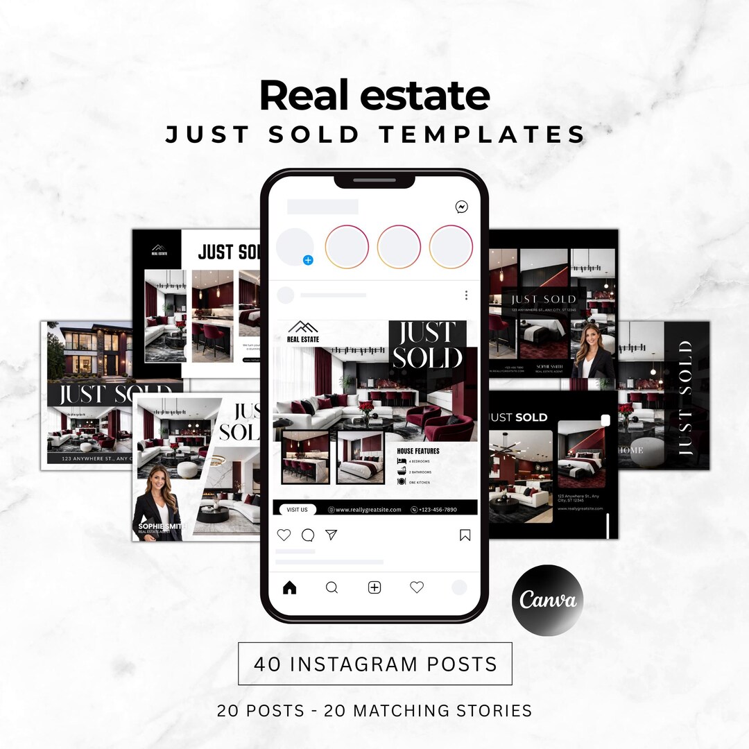 Real Estate Just Sold Instagram Templates, Editable Canva Social Media ...