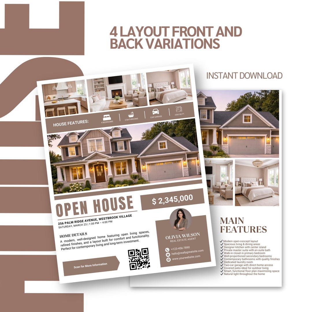 Classic Open House Flyer Canva Template | Cozy Home Listing Flyer ...