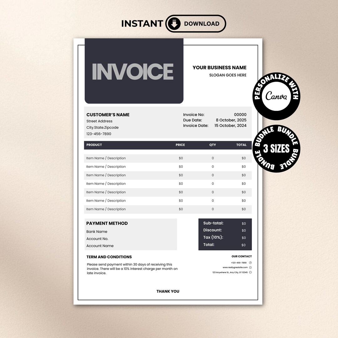 Invoice Template, Order Form Template, Small Business, Receipt Template ...