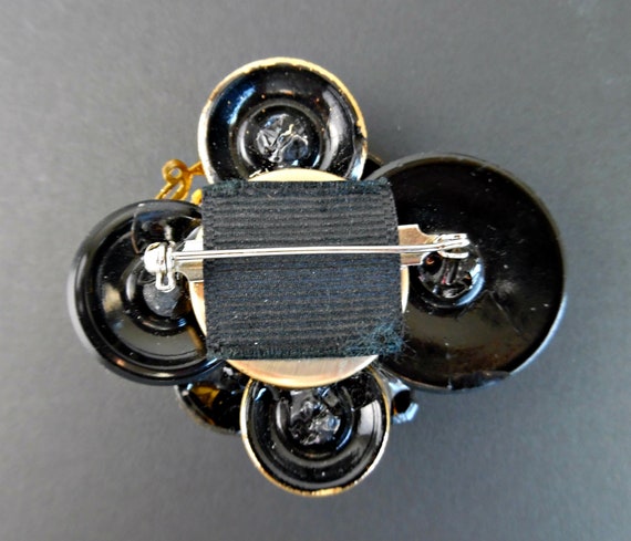 Vintage Buttons Brooch, Black and Gold Buttons Domed … - Gem