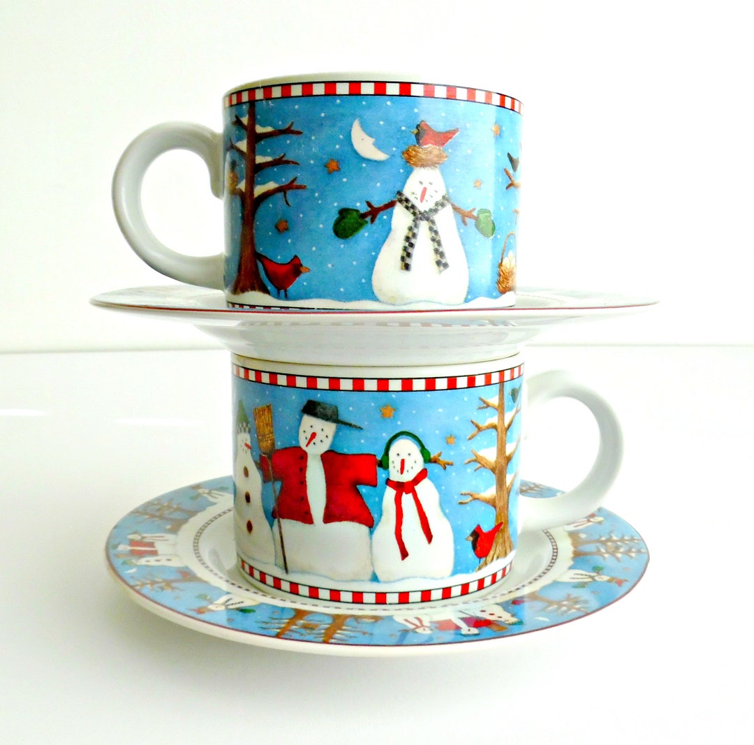 SAKURA Debbie Mumm Snowman Hot Chocolate Mugs and Side Plates for ...