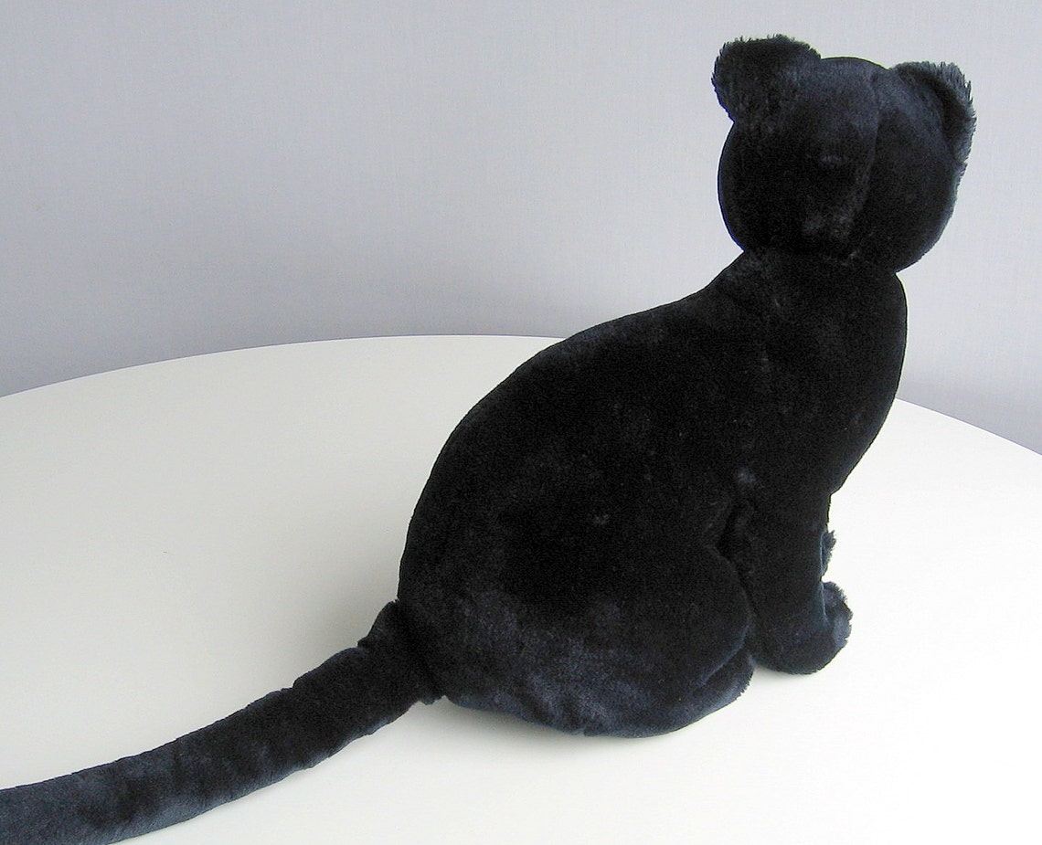 Vintage Black Cat Stuffed Animal Plush Toy with Bright Blue | Etsy