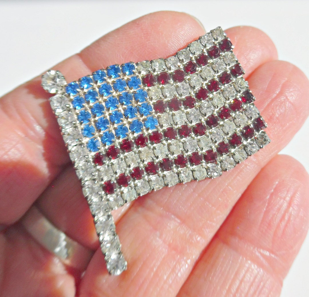 Rhinestone US Flag Pin, 4th of July Lapel Pin Vintage Jewelry - Etsy