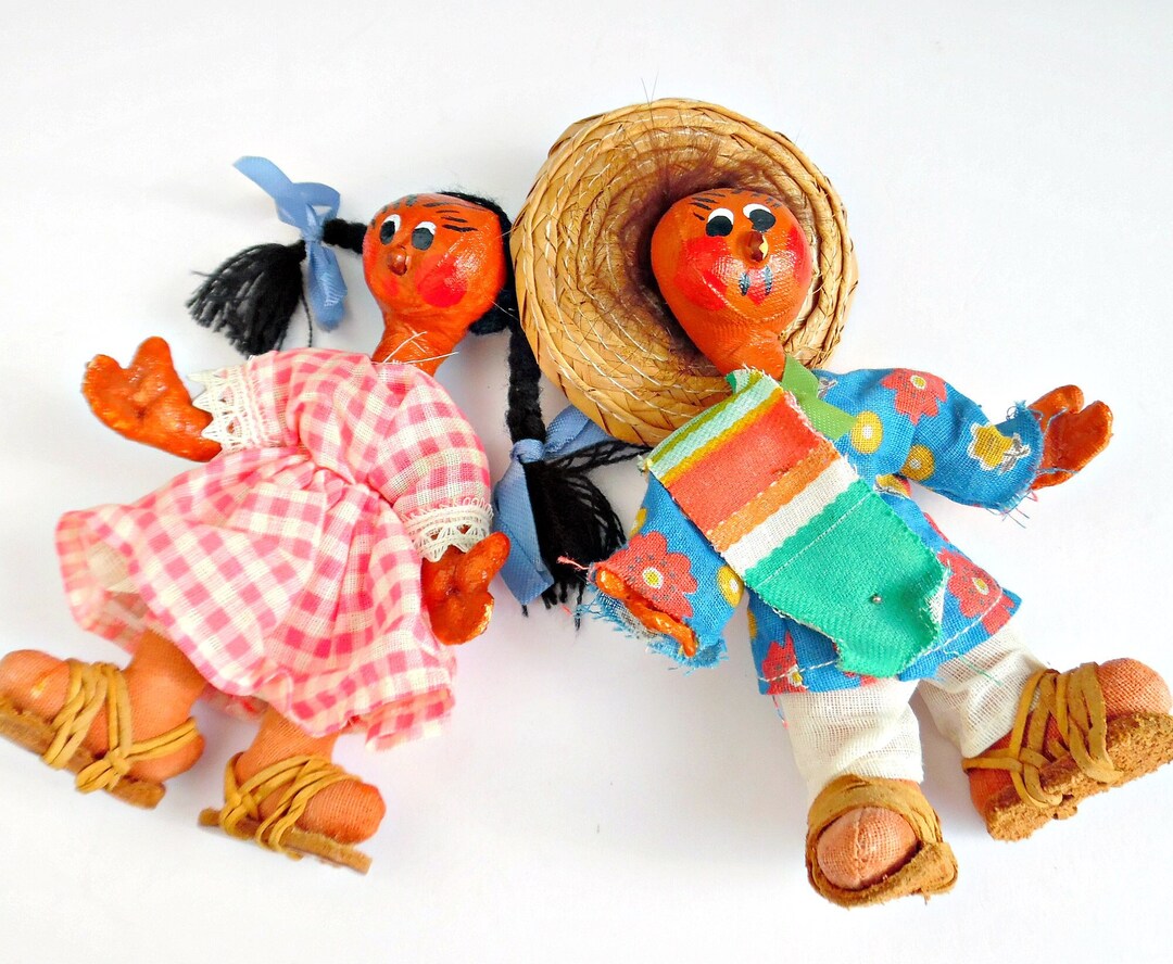 Handmade Mexican Paper Mache Dolls, Vintage Mexico Travel Souvenir ...
