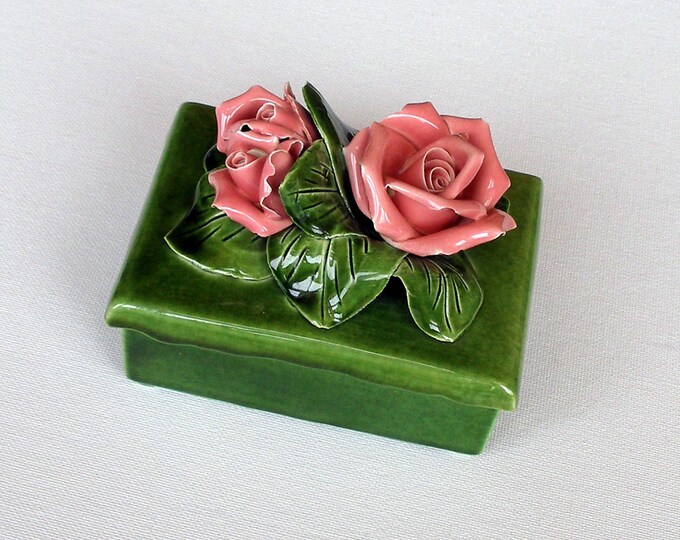 Vintage Trinket Box. Candy Box. Roses. Pink. Green. 1950s - Etsy