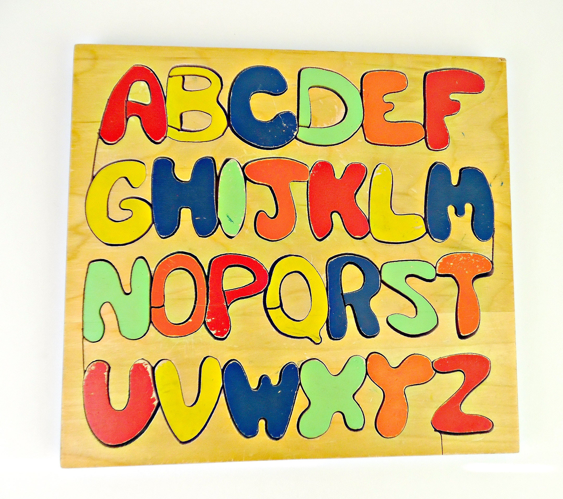 Handmade Wooden Abc's Puzzle in Primary Colors - Etsy
