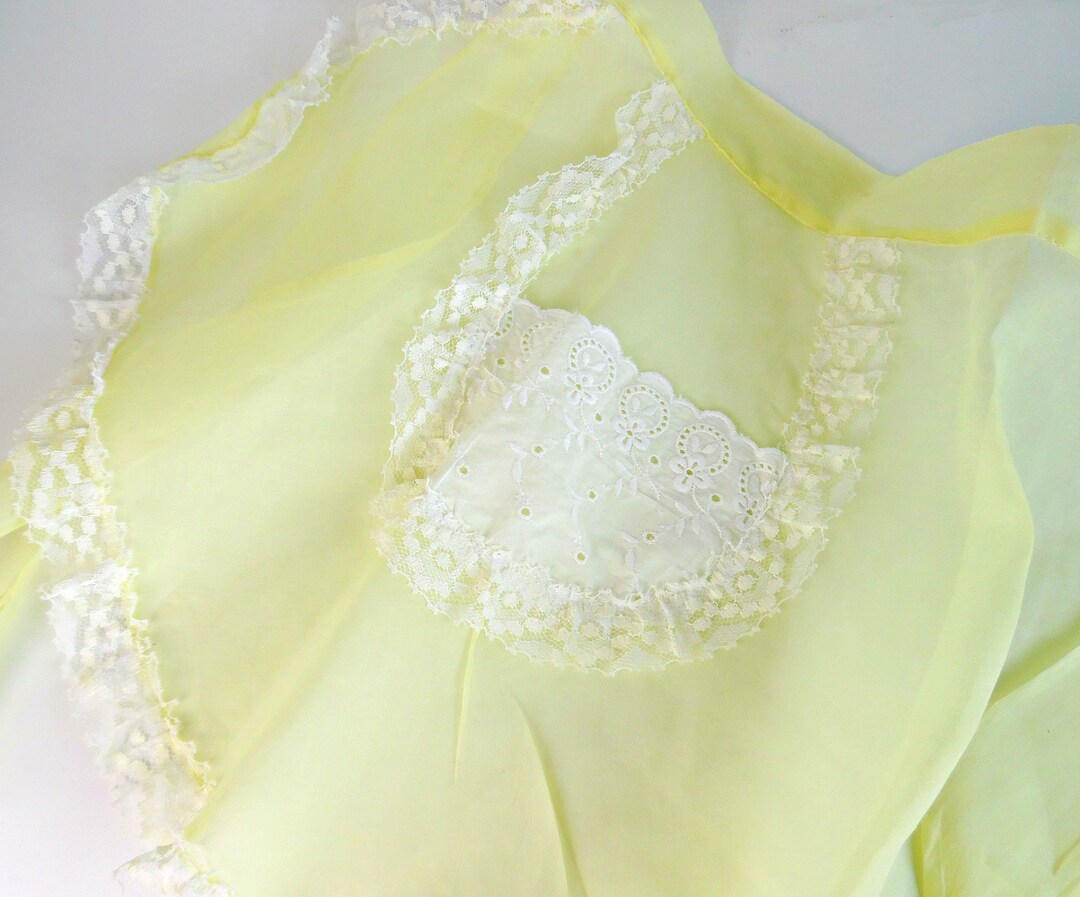 Vintage Apron, Frilly Sheer Pastel Yellow Cotton Voile Hostess Apron ...